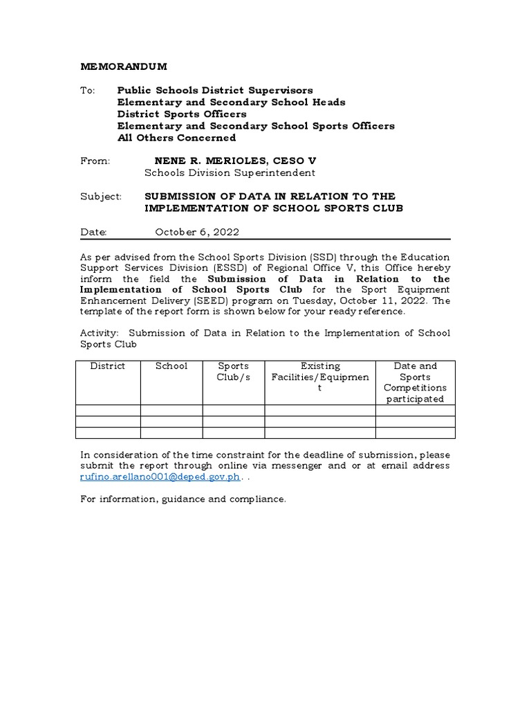 Template Submission of Data | PDF