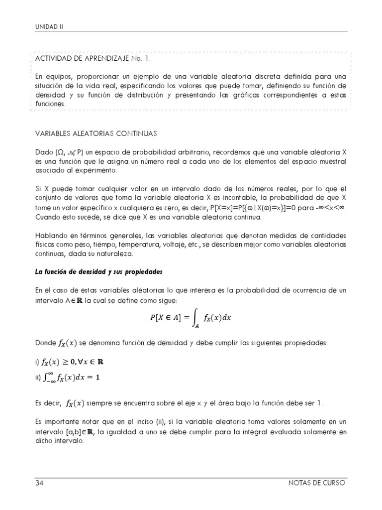 UNIDAD II Clases 2 3 y 4 | PDF | Variable aleatoria | Integral