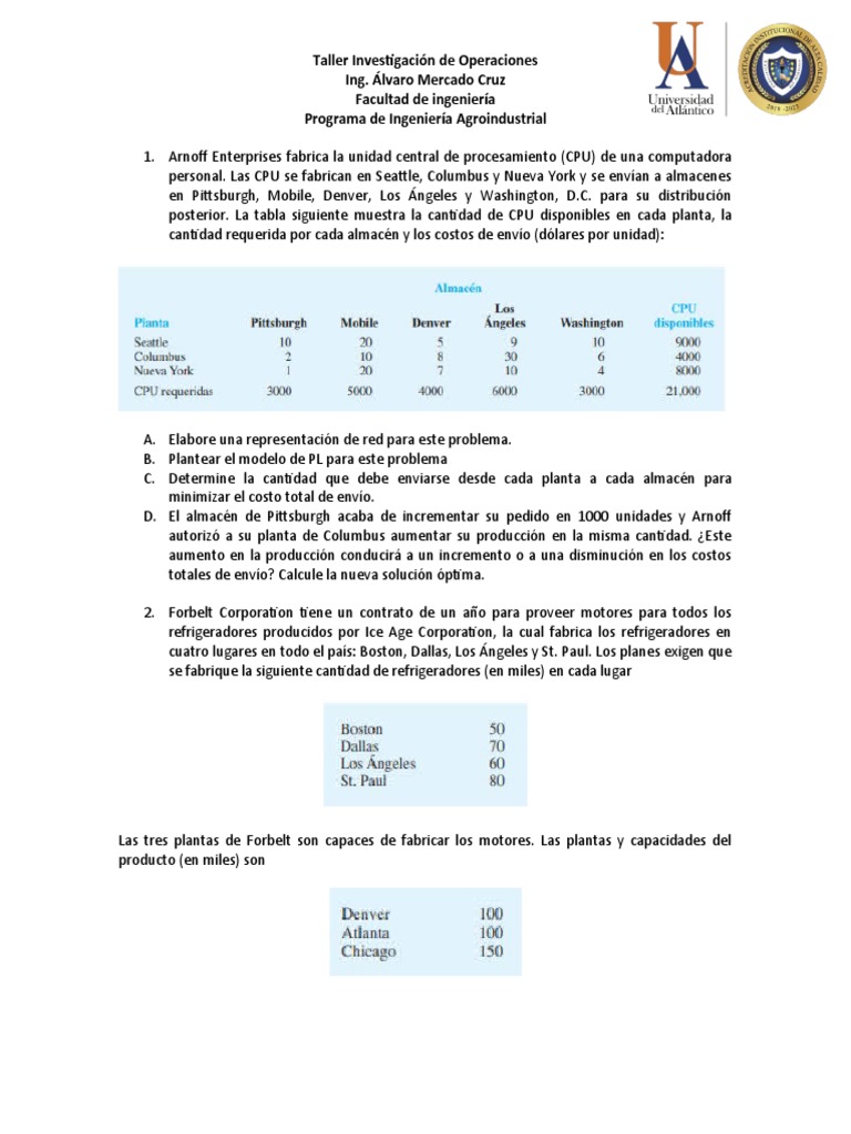 Taller Modelos de Transporte | PDF