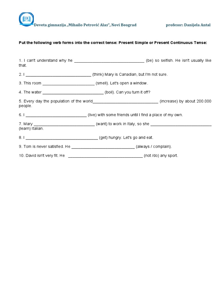 Present Simple vs. Continuous Exercise | PDF