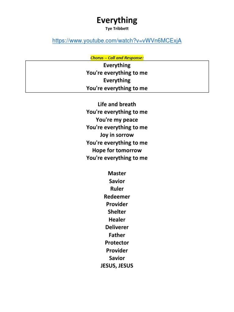 Tye Tribbett - Everything Lyrics | PDF
