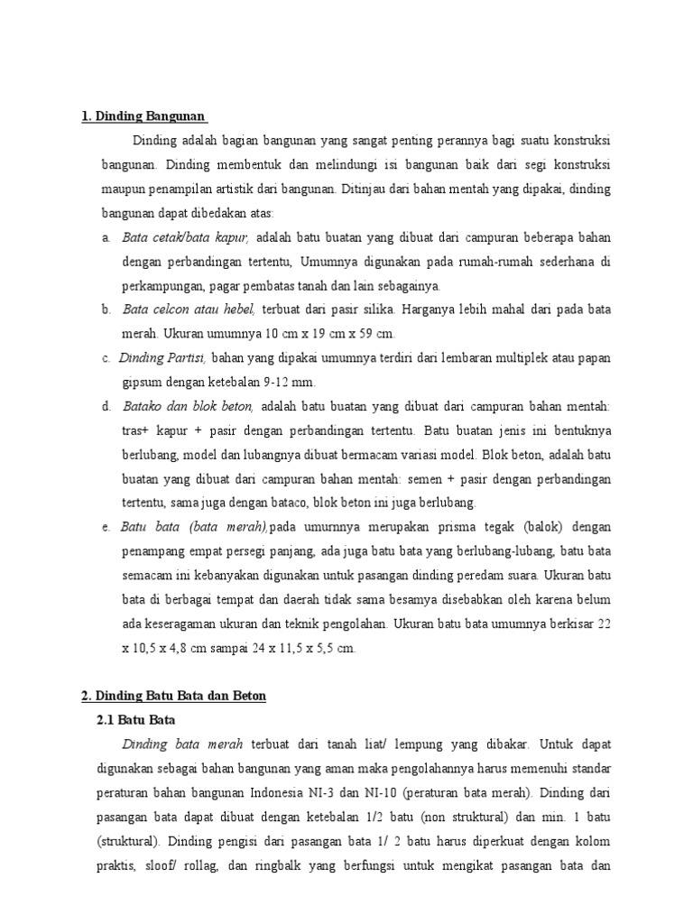 Metode Pelaksanaan Pemasangan Dinding Bata Dan Batako | PDF
