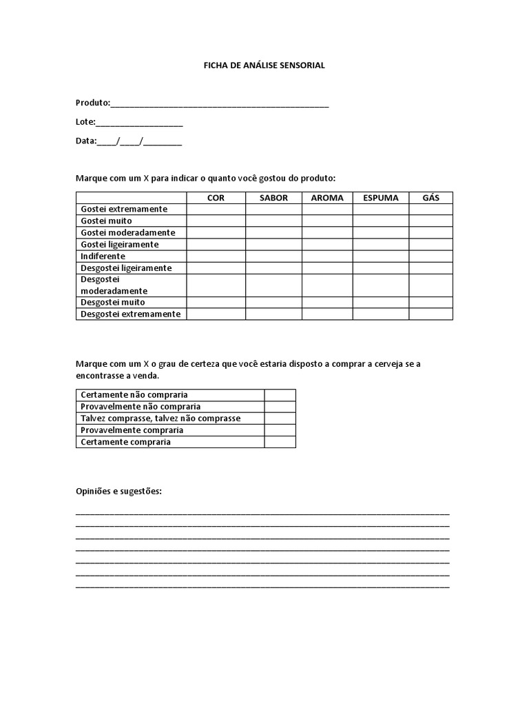 Ficha De Análise Sensorial Pdf