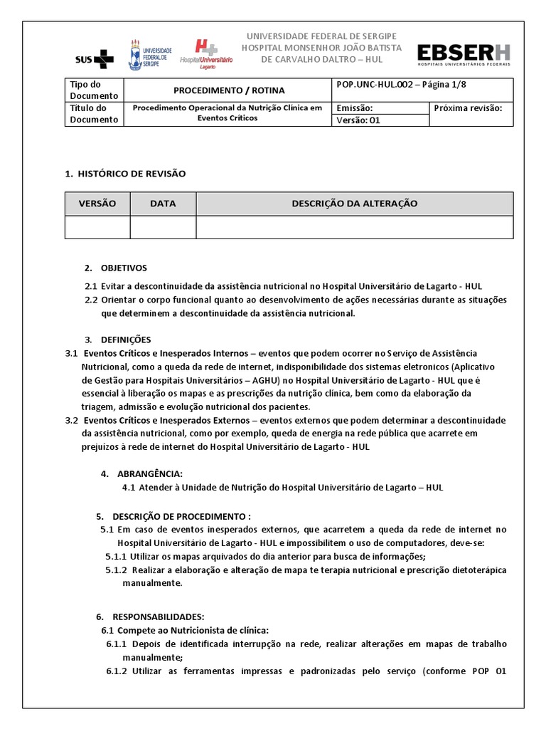 Pop 002 - Procedimento Operacional Da Nutrição Clínica em Eventos ...