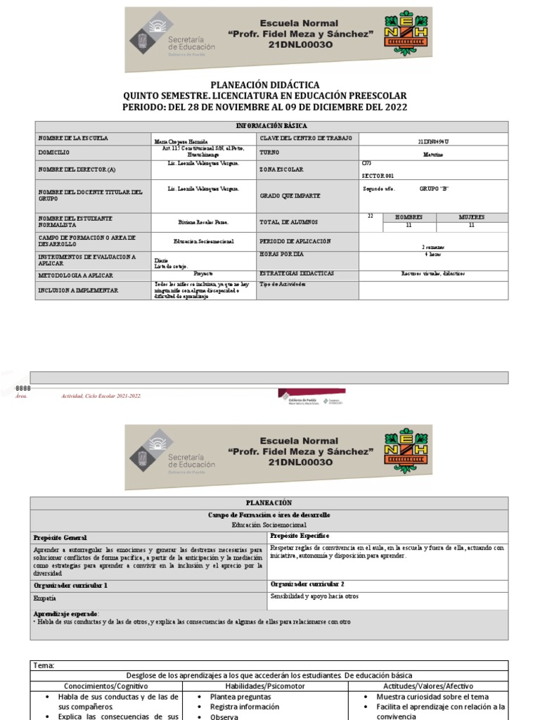PLANEACIÓN DIDÁCTICA | PDF | Aprendizaje | Las emociones