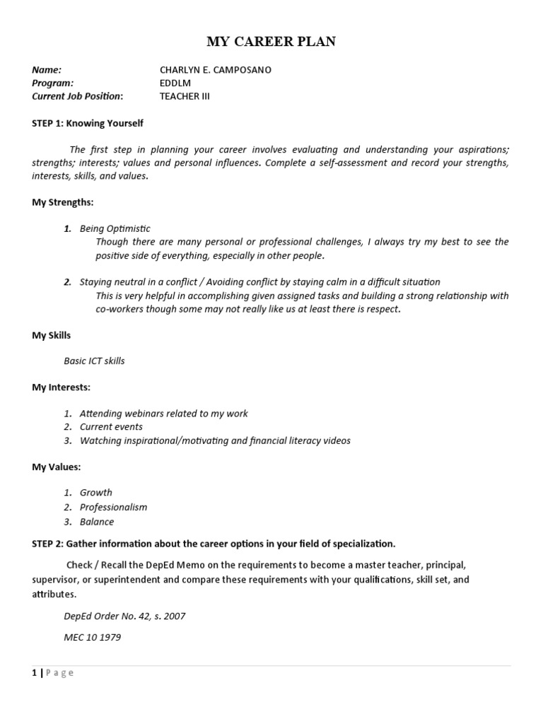 My Career Plan (Camposano) | PDF | Mentorship | Goal