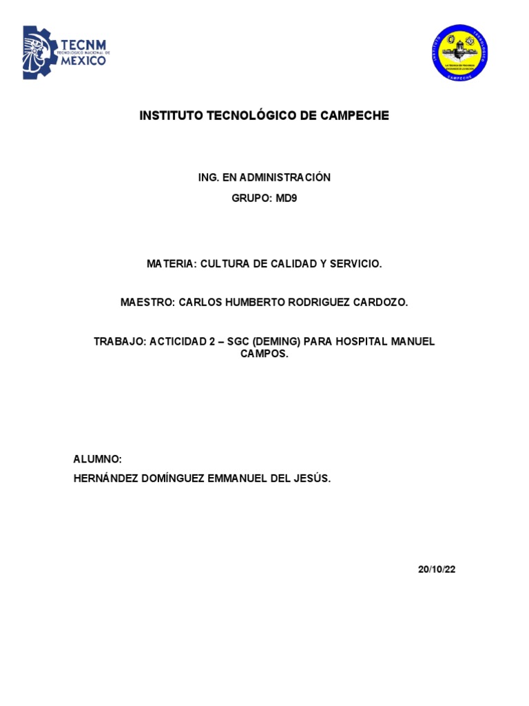 Acticidad 2 - SGC (Deming) para Hospital Manuel Campos | PDF | Calidad ...