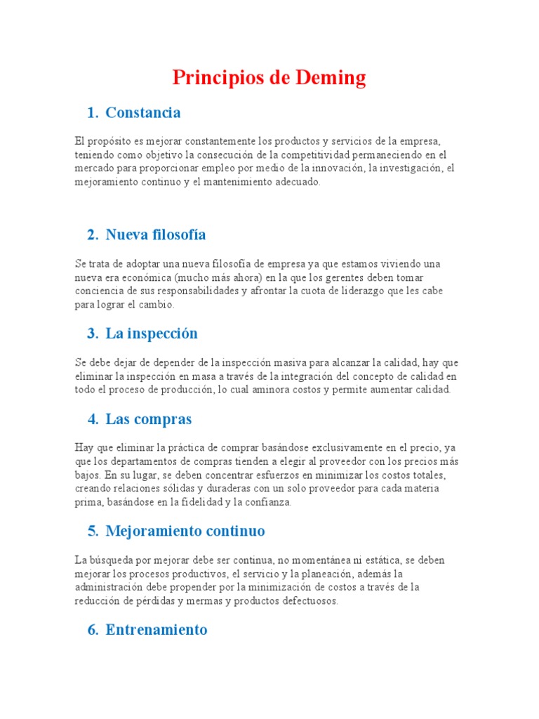 Principios de Deming | PDF | Calidad (comercial) | Liderazgo
