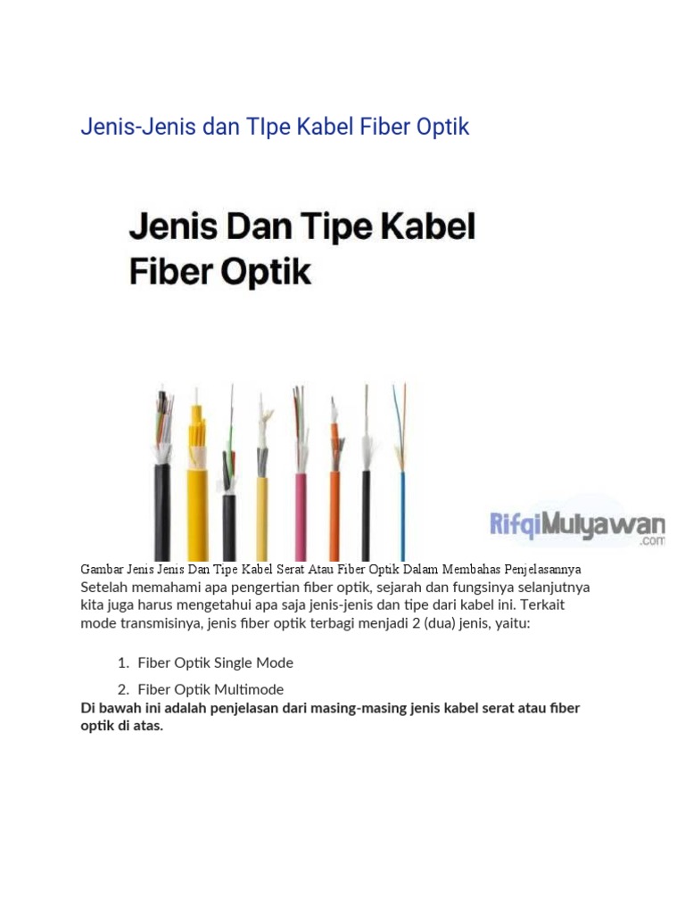 Jenis dan Tipe Kabel Fiber Optik | PDF