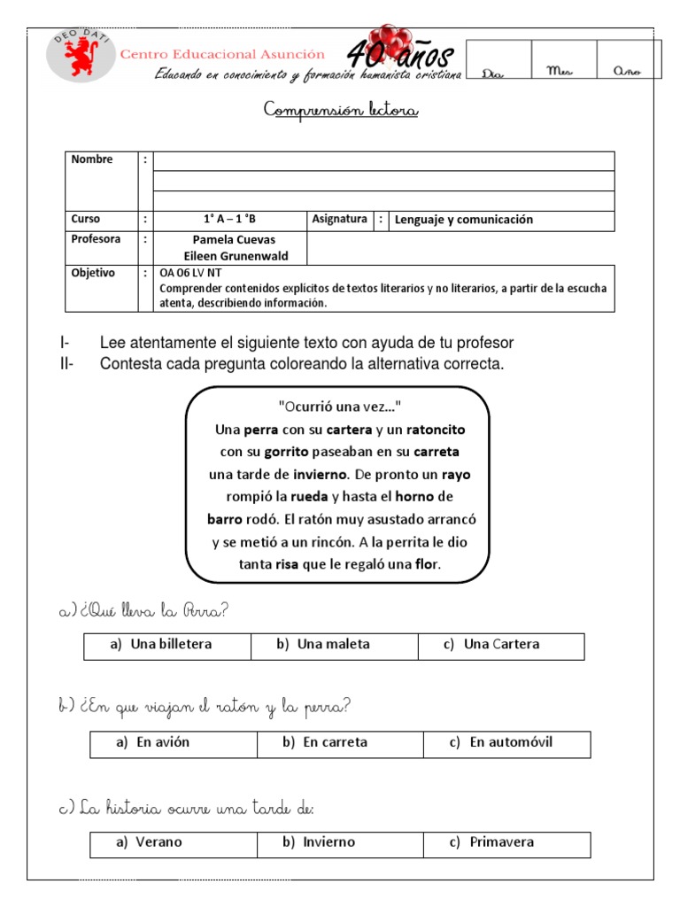 Comprensión Lectora Letra R 1°erob | PDF