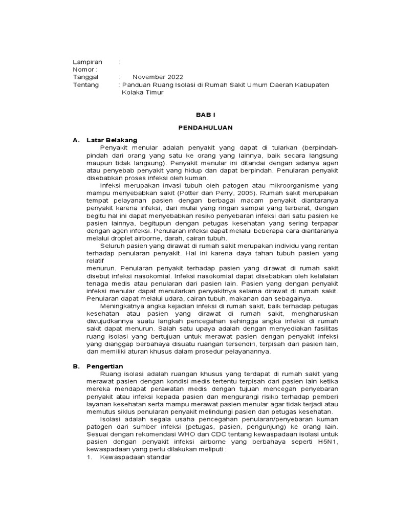 Panduan Ruang Isolasi Rumah Sakit | PDF