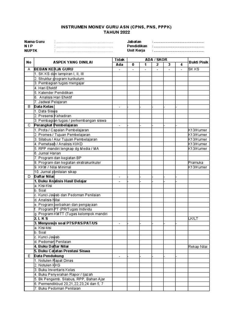 Instrumen Monev Guru Dan Ks | PDF