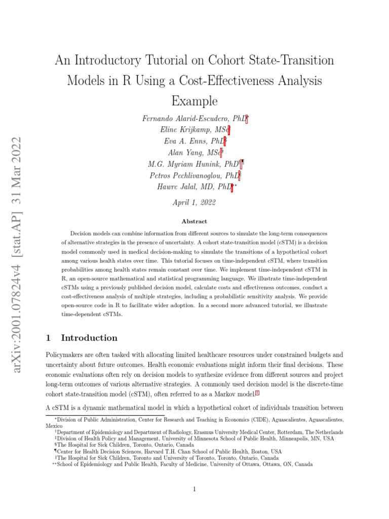 An Introductory Tutorial On Cohort State-Transition Models in R Using A Cost-Effectiveness ...