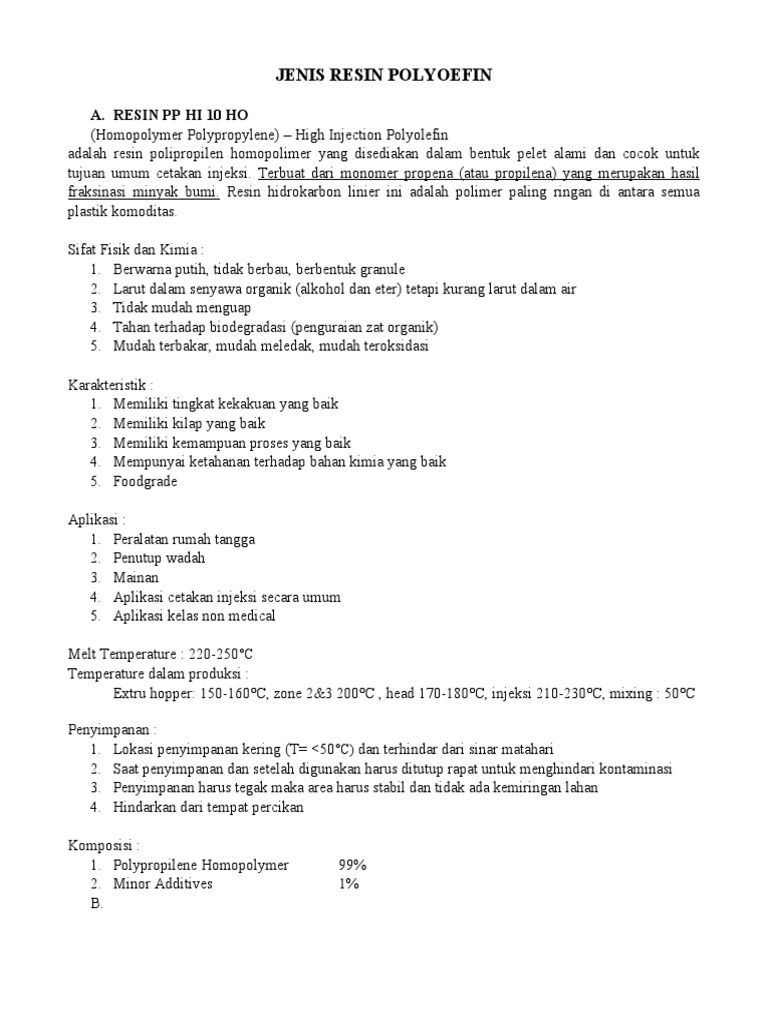 Rangkuman Data Material RESIN | PDF