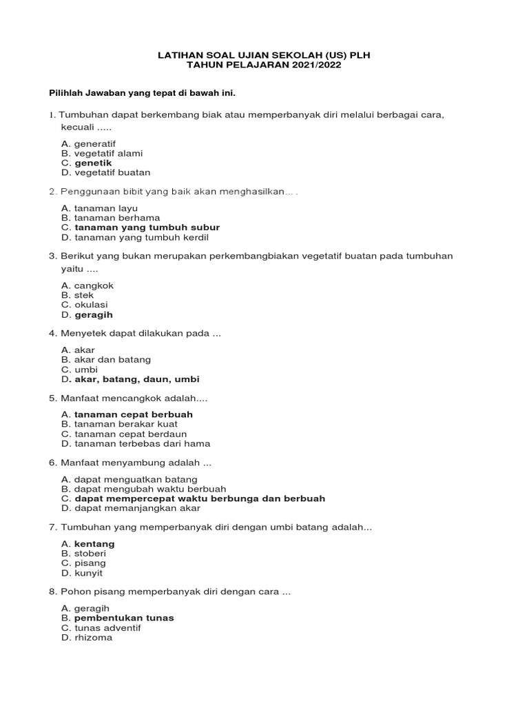 Latihan Soal PLH 2122 | PDF
