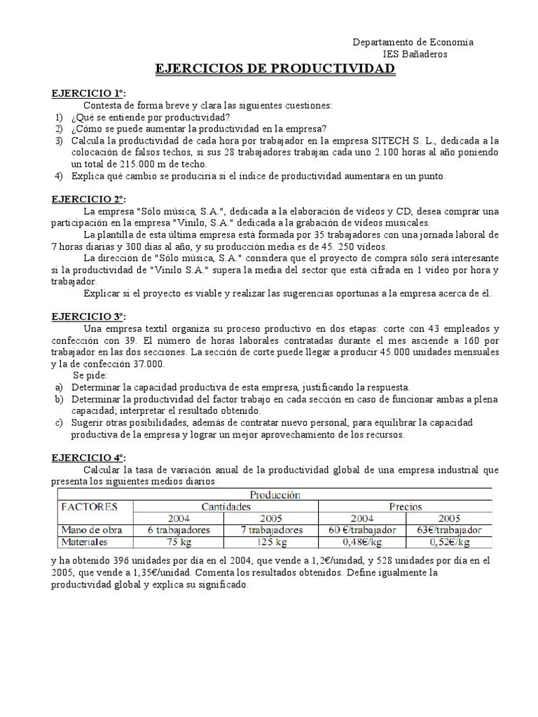 Ejercicios de Productividad-2022 | PDF | Business | Producción y fabricación