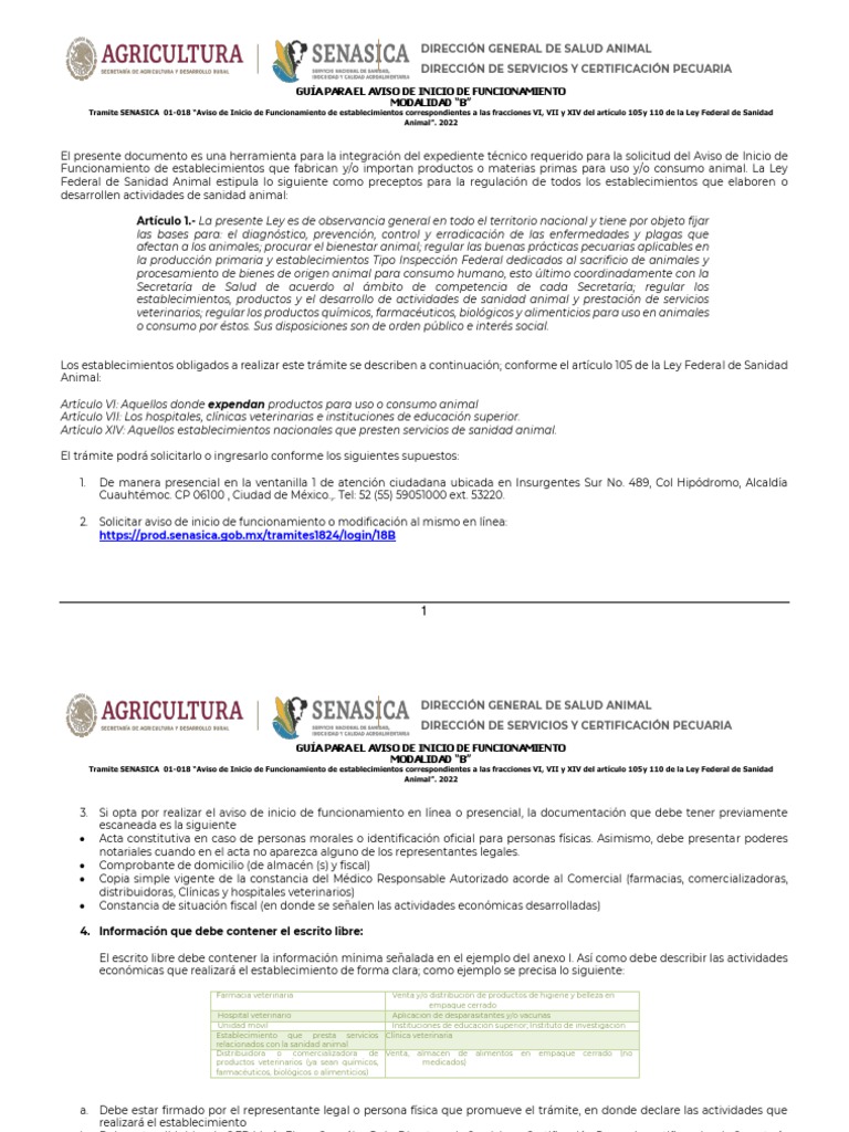 Guia Tramite Aviso de Funcionamiento Senasica | PDF | Medicina ...