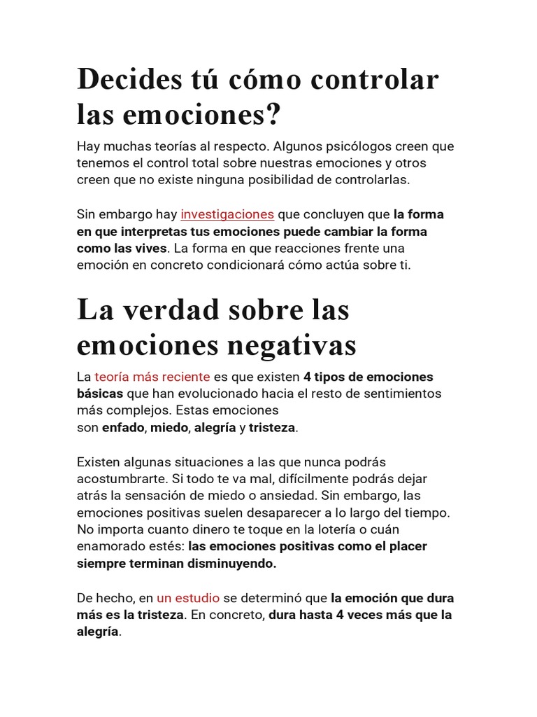 Decides Tú Cómo Controlar Las Emociones Pdf Las Emociones Pensamiento
