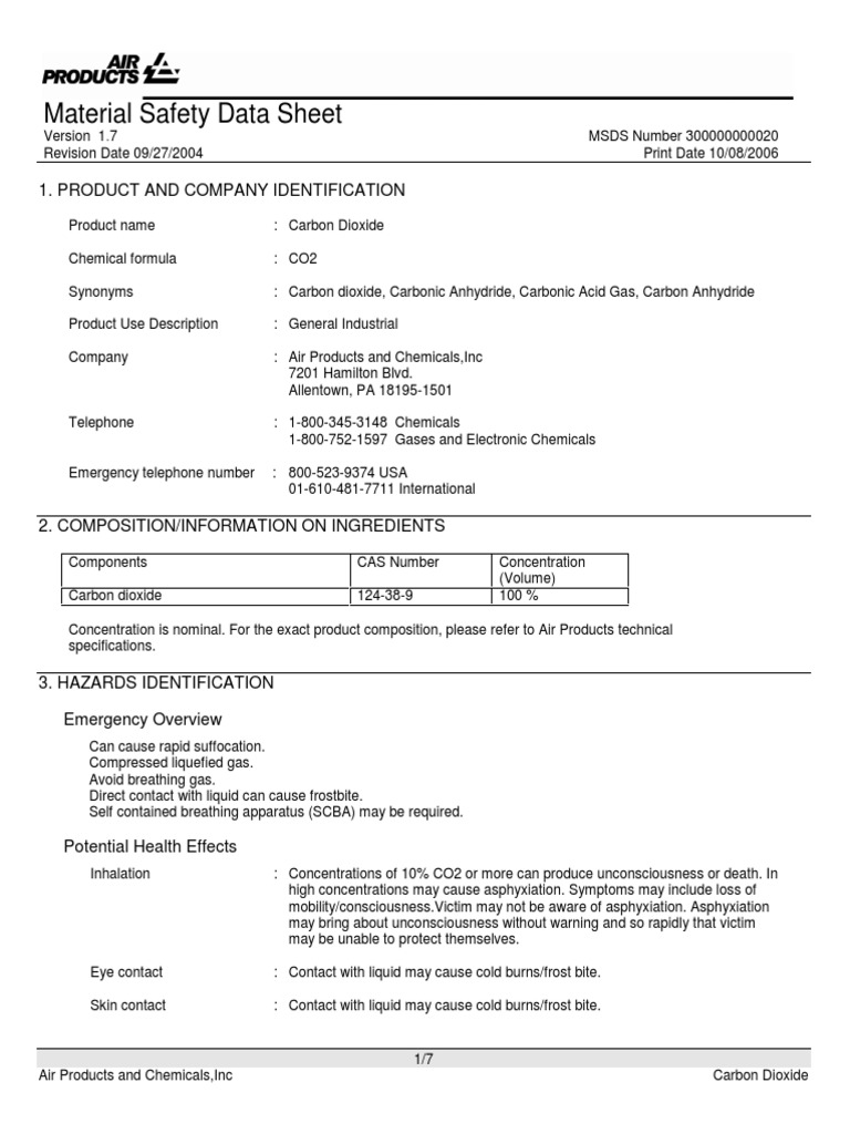 MSDS - Co2 | PDF | Valve | Carbon Dioxide