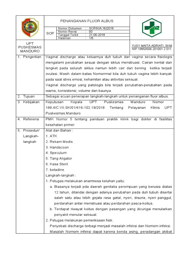 Sop Penanganan Fluor Albus | PDF