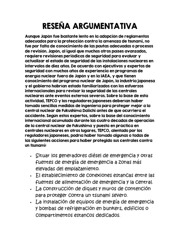 Reseña Argumentativa | PDF | Planta de energía nuclear | Central ...