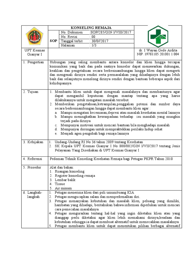 Sop 285 Konseling Remaja | PDF