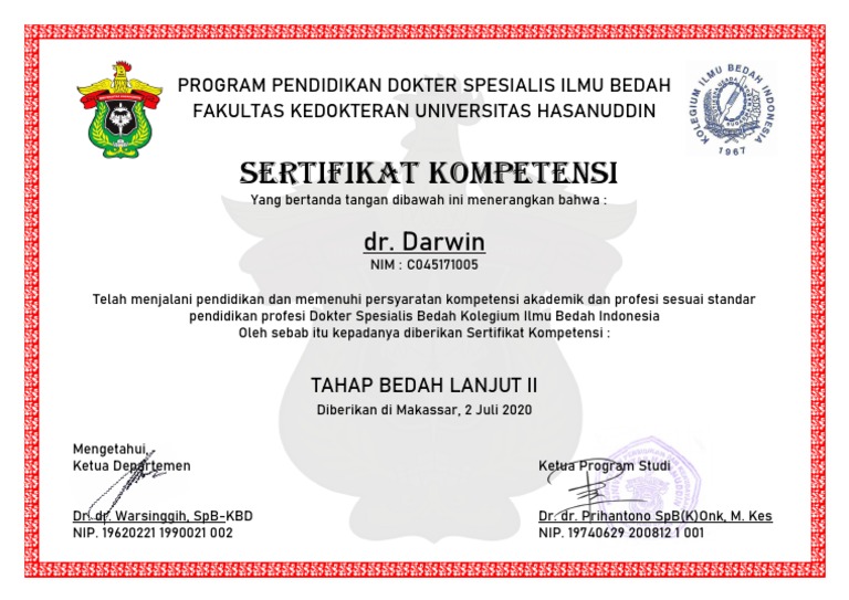 SERTIFIKAT KOMPETENSI TAHAP BEDAH LANJUT IIn | PDF