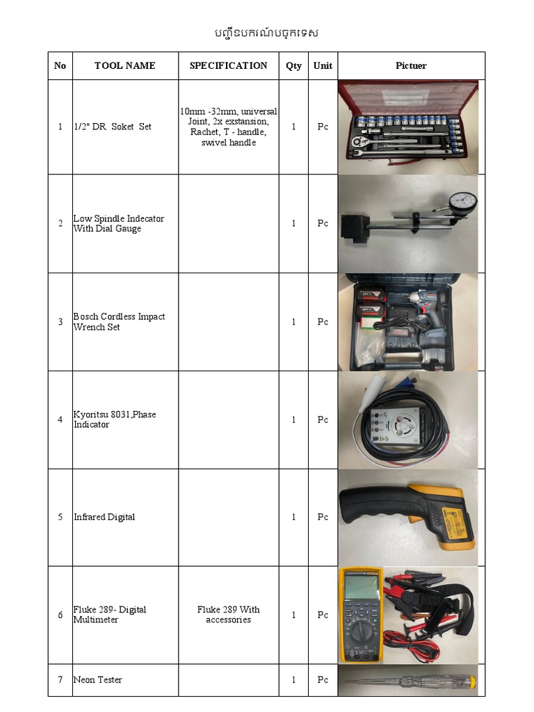 Office TOOL LIST | PDF | Equipment | Manufactured Goods