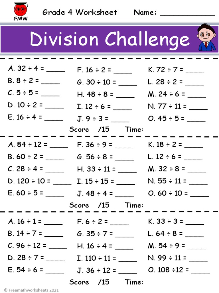 Grade 4 Division Challenge Worksheet 5 | PDF