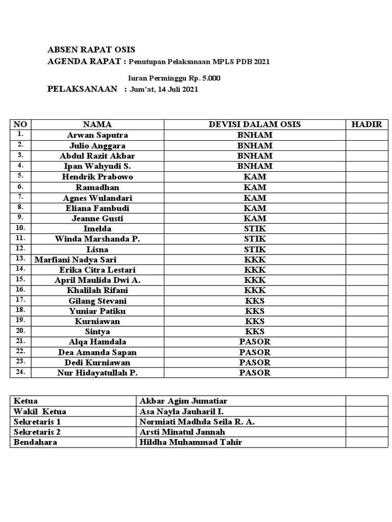 Absen Rapat Osis Absen Rapat Osis | PDF