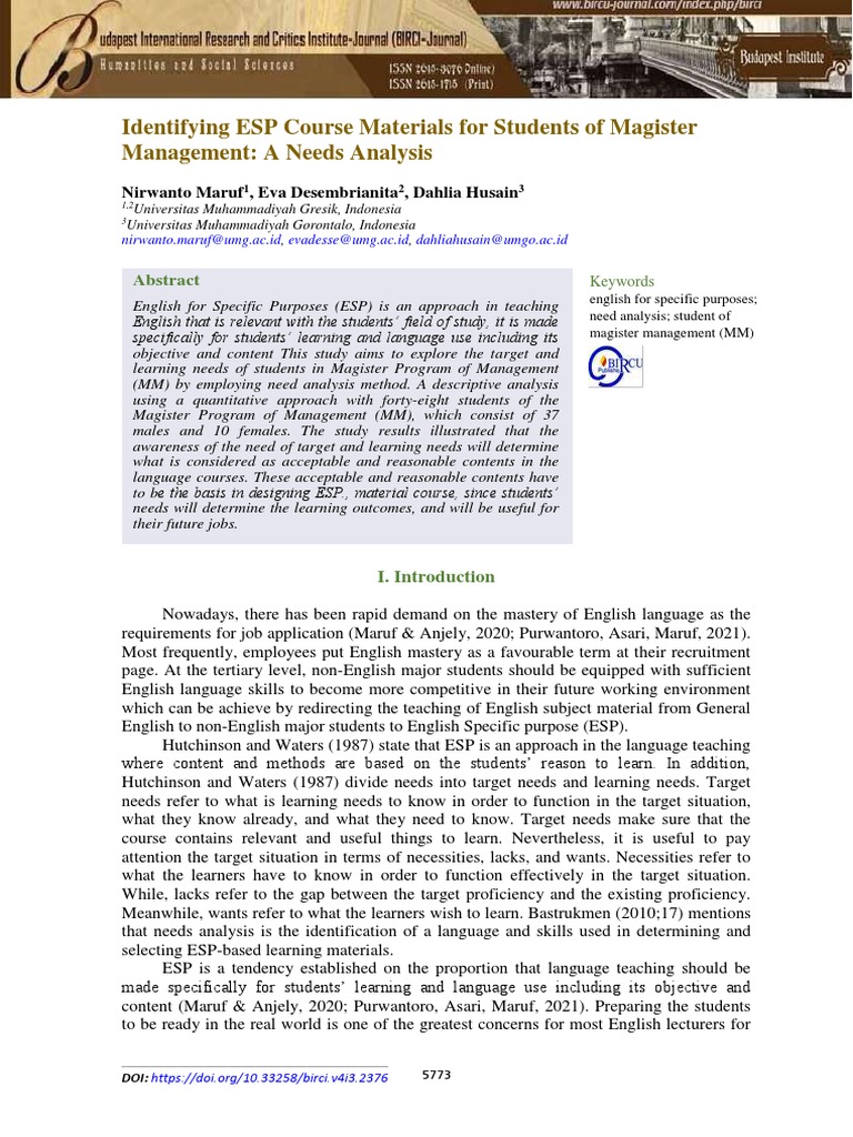 Journal Identifying ESP Course Materials For Students of Magister | PDF