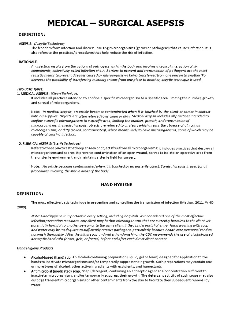 Area I Medical Surgical Asespsis | PDF | Hand Washing | Medical Specialties