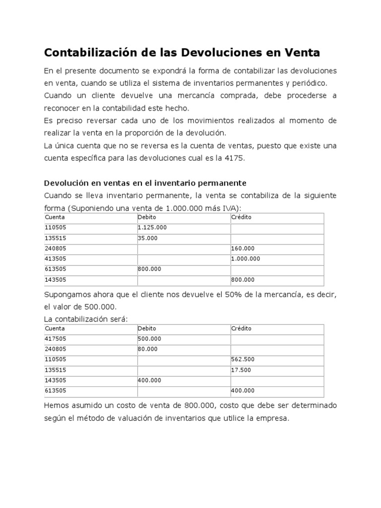 Contabilización de Las Devoluciones en Compras y Ventas | PDF | Tarjeta de débito | Inventario
