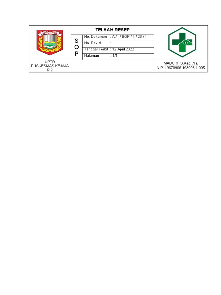 Sop Telaah Resep Fix | PDF