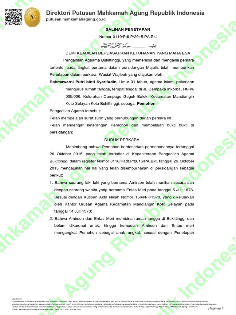 Putusan 110 PDT.P 2015.pa - BKT 20221121210510 | PDF