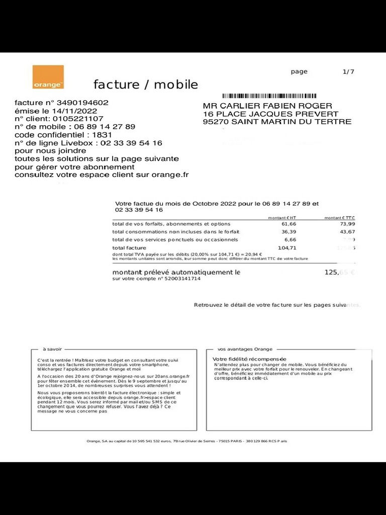 Facture Orange 10:2022 | PDF
