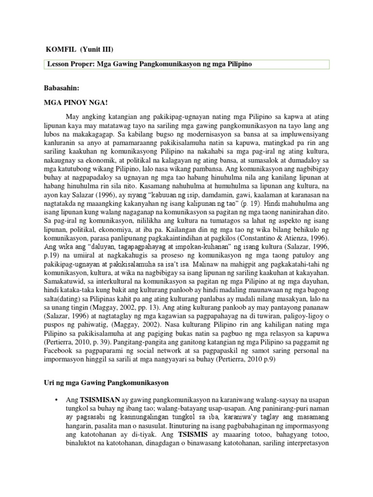 Lecture KOMFIL Yunit 3 | PDF