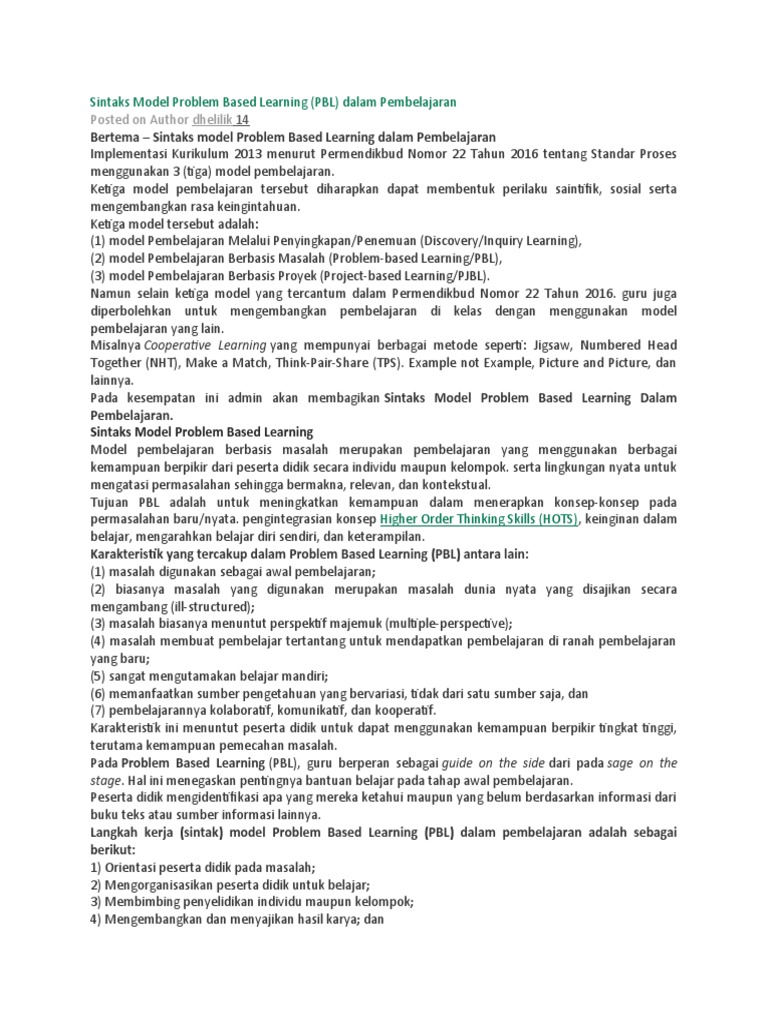 Sintaks Model Problem Based Learning | PDF