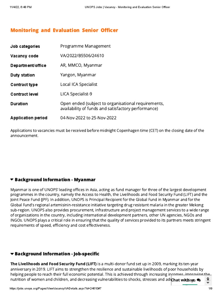 UNOPS Jobs Vacancy - Monitoring and Evaluation Senior Officer 4th Nov ...