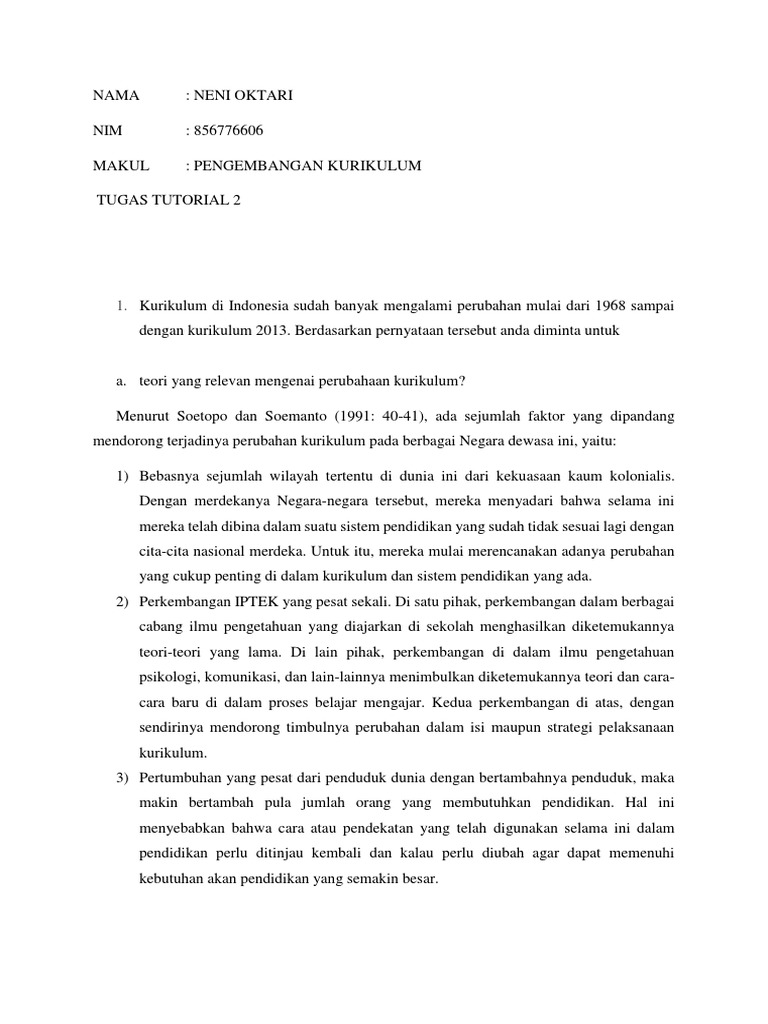 Tugas 2 Pengembangan Kurikulum | PDF
