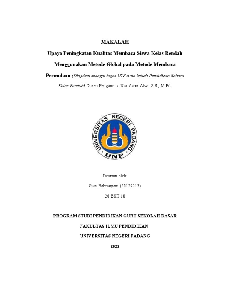 Uts - Suci Rahmayani - 20129213 - Bahasa Kelas Rendah | PDF