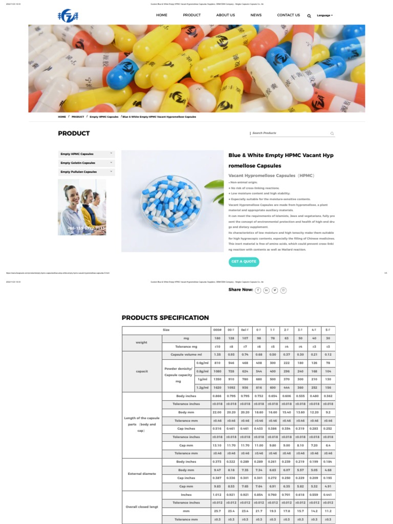 Blue & White Empty HPMC Vacant Hypromellose Capsules | PDF