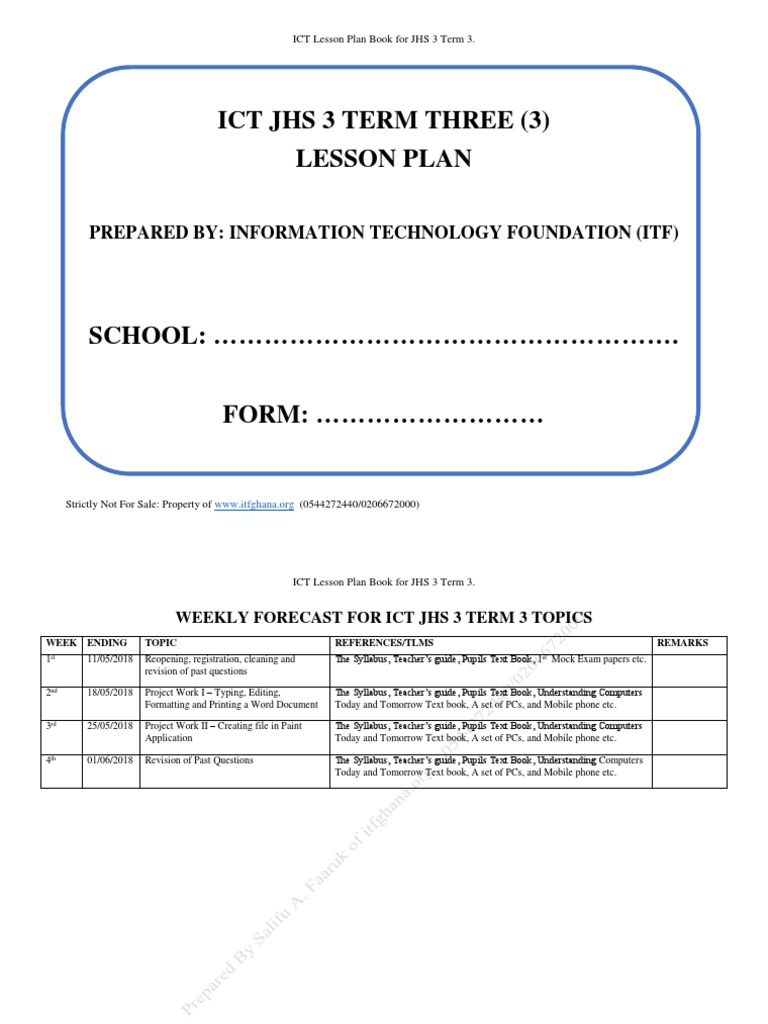 JHS 3 ICT Lesson Plan Term 3 | PDF | Educational Technology | Computer File