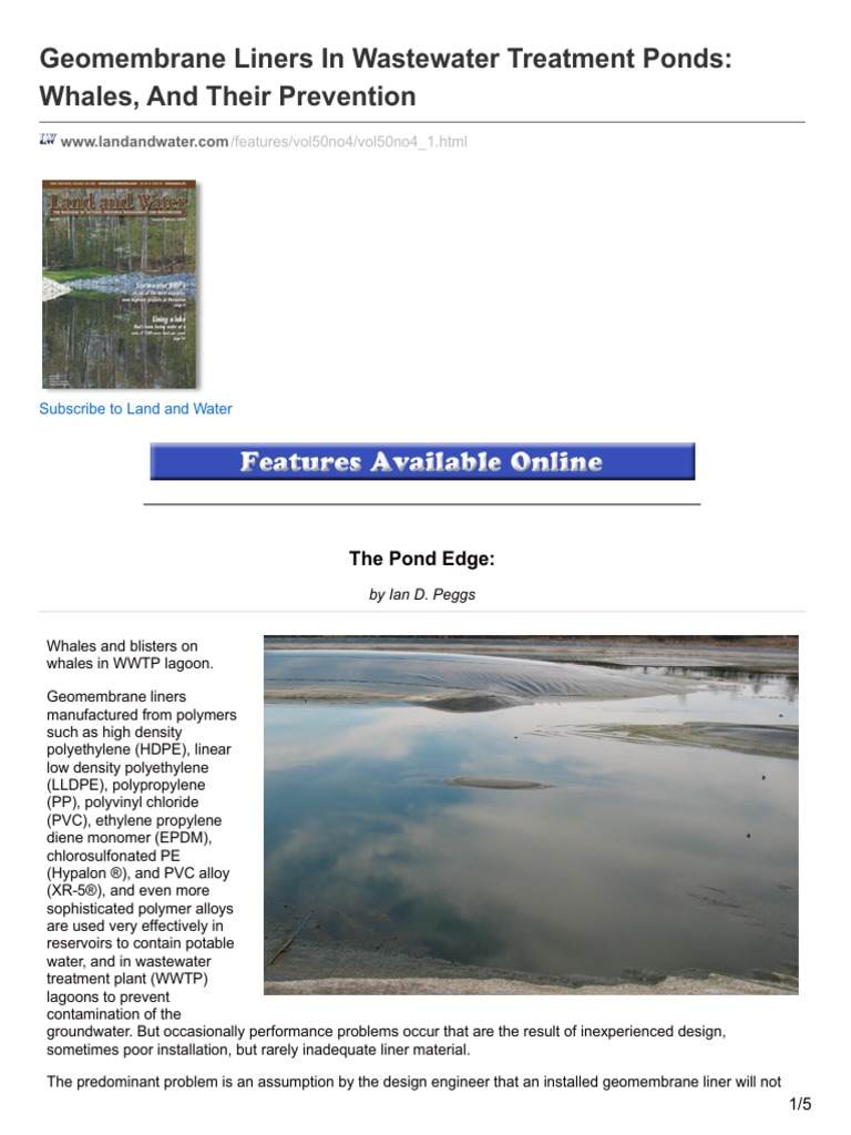 Geomembrane Liners in Wastewater Treatment Ponds Whales and Their ...