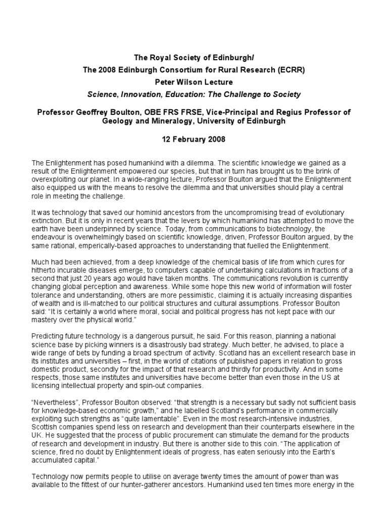 Science, Innovation, Education: The Challenge To Society Professor ...