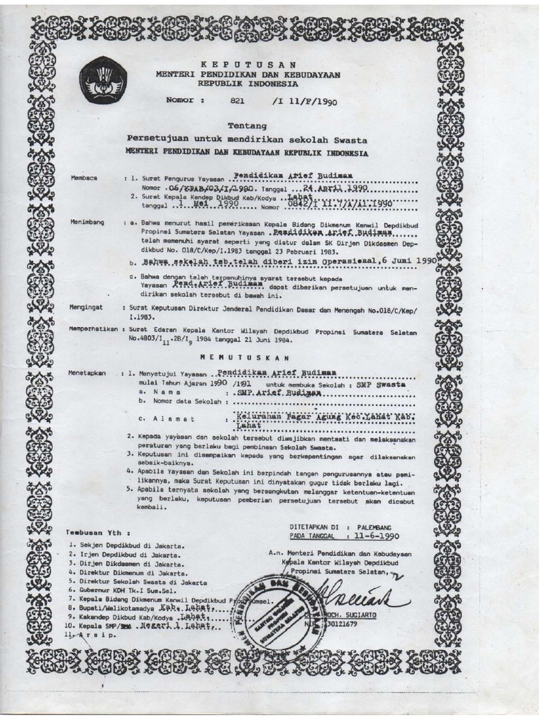 SK Pendirian Sekolah SMP | PDF