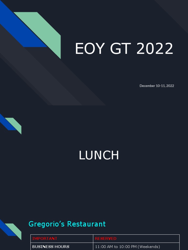 EOY GT 2022 Menu | PDF