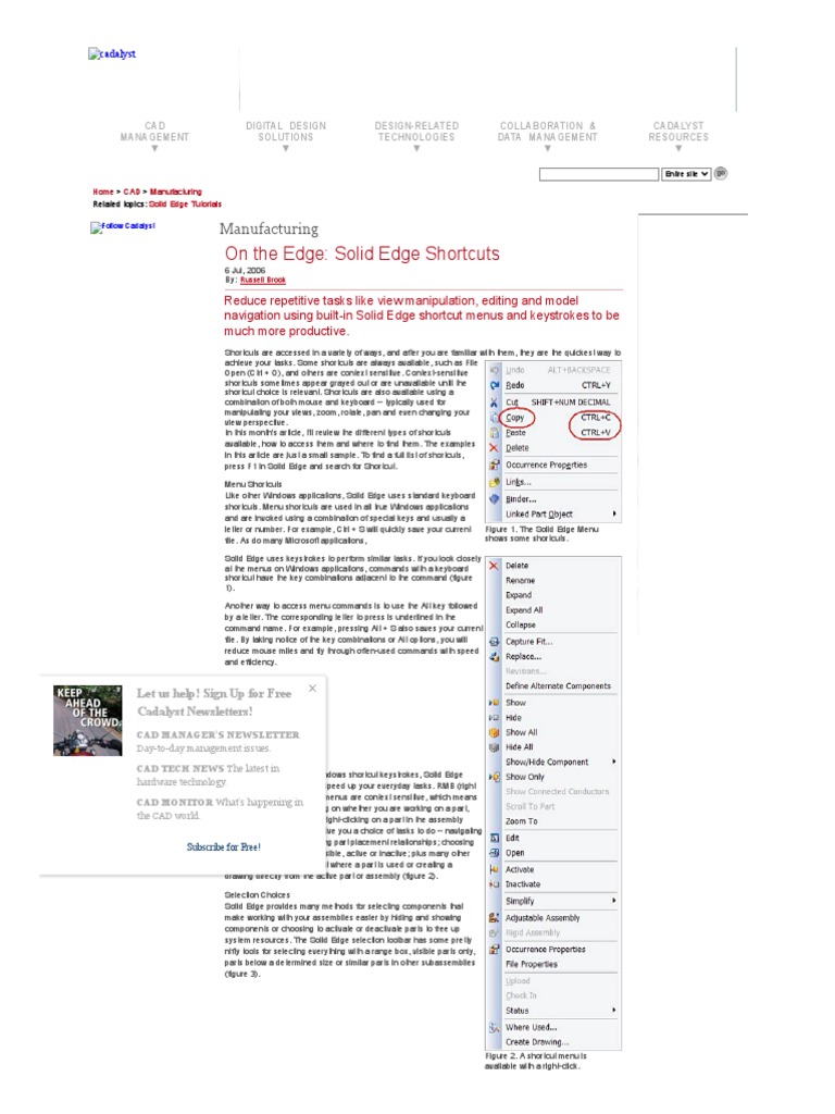 On The Edge - Solid Edge Shortcuts - Cadalyst | PDF | Keyboard Shortcut | Computing