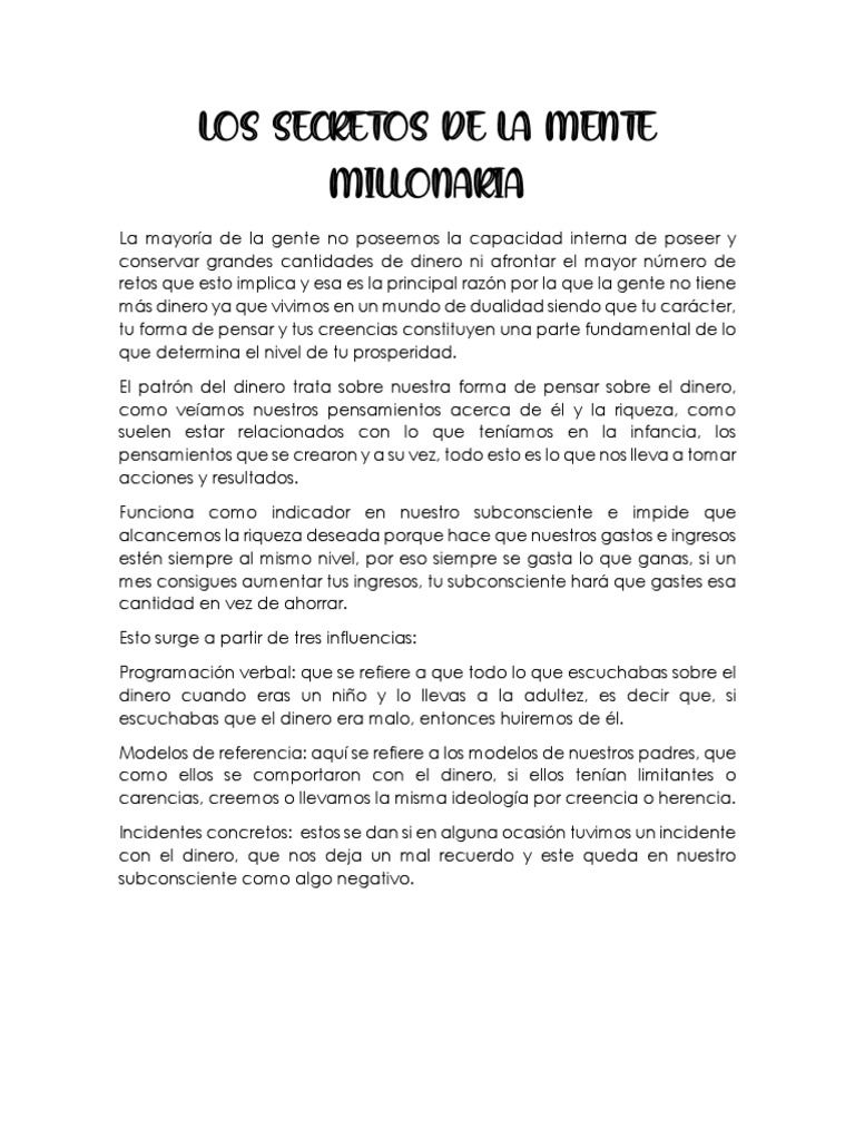 Los Secretos de La Mente Millonaria | PDF
