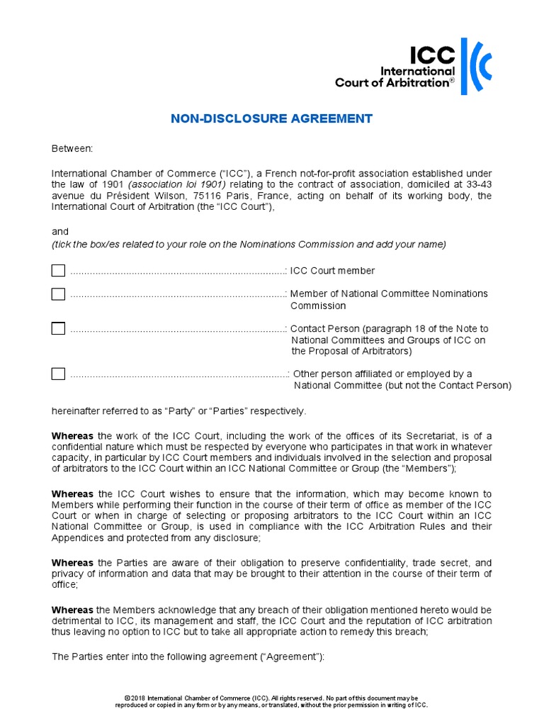 Icc Court Non Disclosure Agreement English | PDF
